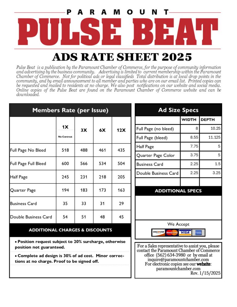 Pulse Beat Rate Sheet - Paramount Chamber